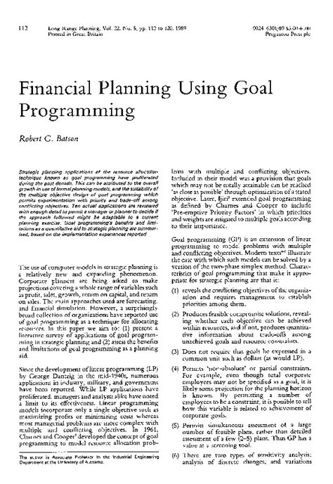 pdf financial planning using goal programming