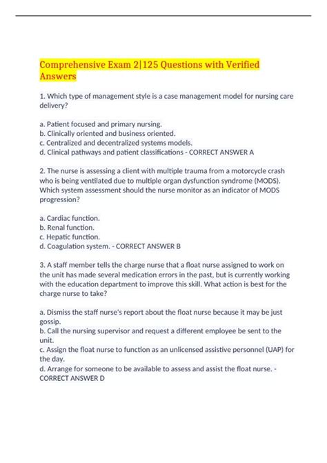 Comprehensive Exam 2 125 Questions With Verified Answers 100 Correct