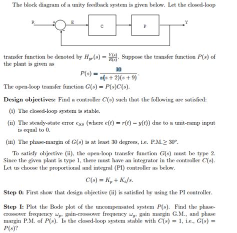 Solved The Block Diagram Of A Unity Feedback System Ls Given