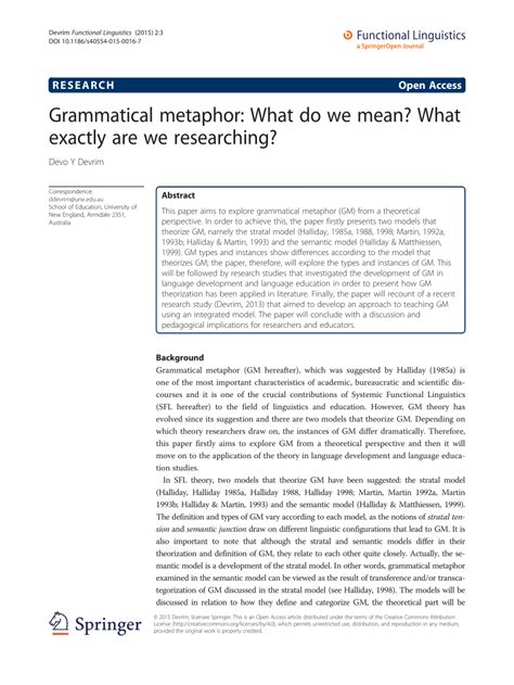 Pdf Grammatical Metaphor What Do We Mean What Exactly Are We