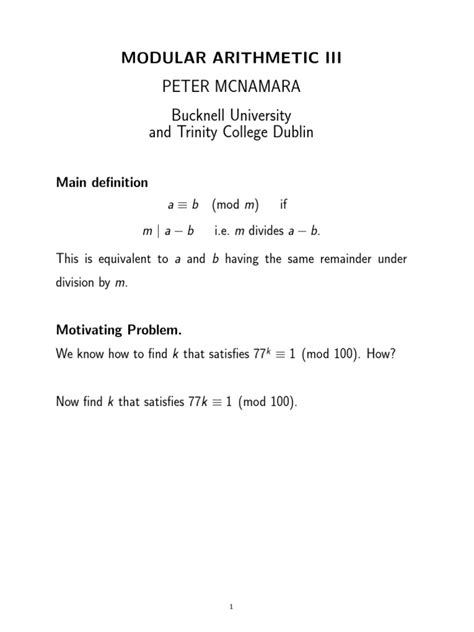 modular arithmetic iii exploring modular arithmetic through examples