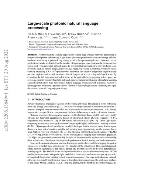 Pdf Large Scale Photonic Natural Language Processing