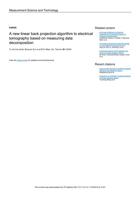 Pdf A New Linear Back Projection Algorithm To Electrical Tomography