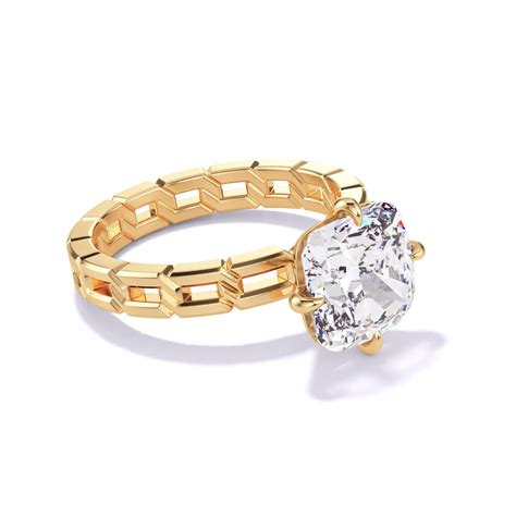 Cushion Cut Compass Set Engagement Ring 16 Link Band Yellow Gold