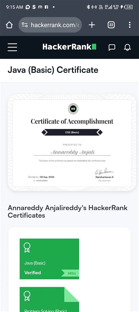 Annareddy Anjalireddy On Linkedin Hackerrank Certified Programming
