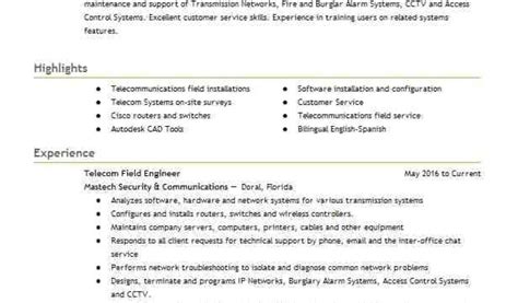 Telecom Engineer Resume Telecom Field Engineer Resume Sample Livecareer Williamson