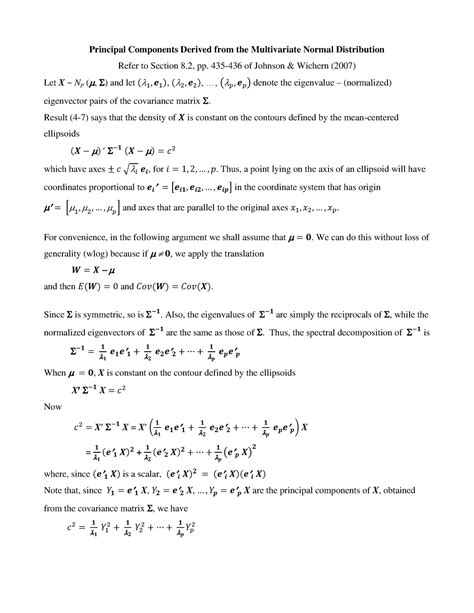 principal components derived from the multivariate normal distribution