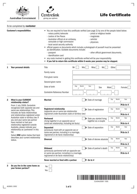Life Certificate Form Department Of Human Services