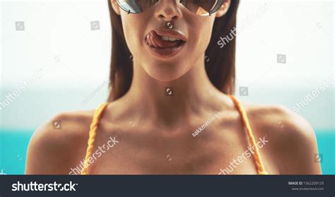 Sexy Lustful Woman Sunglasses Licking Lips Stock Photo Shutterstock