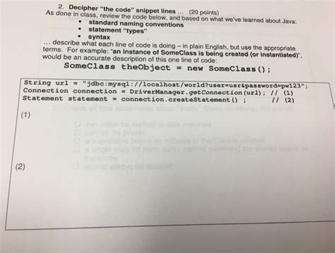 Solved 2 Decipher The Code Snippet Lines As Done In