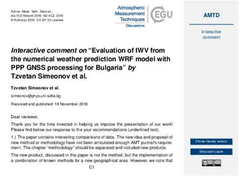 Pdf Interactive Comment On “ Evaluation Of Iwv From The Numerical Weather Prediction Wrf Model