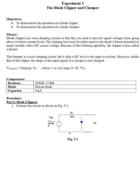 Solved Experiment 3 The Diode Clipper And Clamper