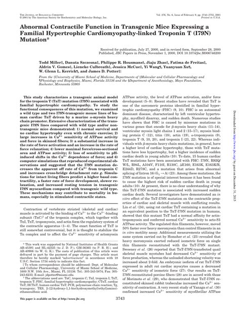 Pdf Abnormal Contractile Function In Transgenic Mice Expressing A