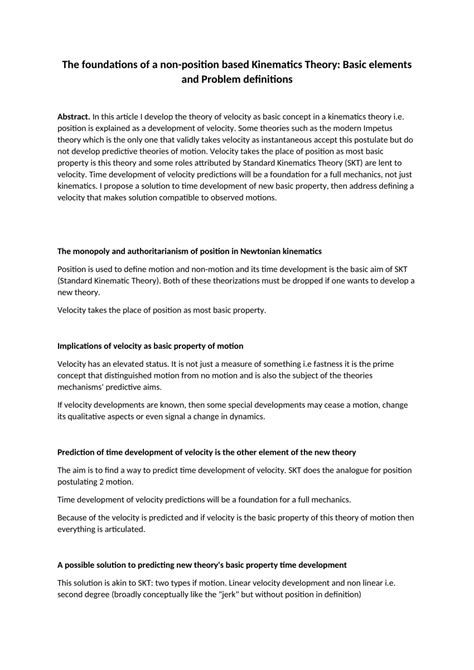 Pdf The Foundations Of A Non Position Based Kinematics Theory Basic