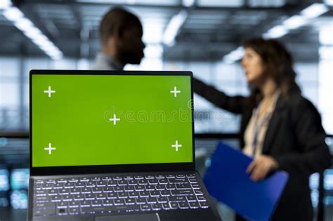 Mockup Laptop Used By Data Center Admins In Blurry Background Stock Image Image Of Reviewing