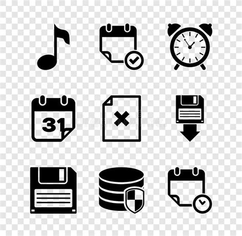 Set Music Note Tone Calendar With Check Mark Alarm Clock Floppy