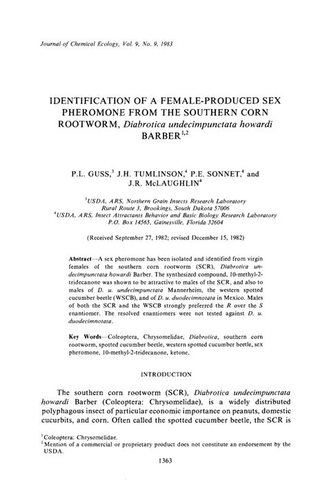 Pdf Identification Of A Female Produced Sex Pheromone From The