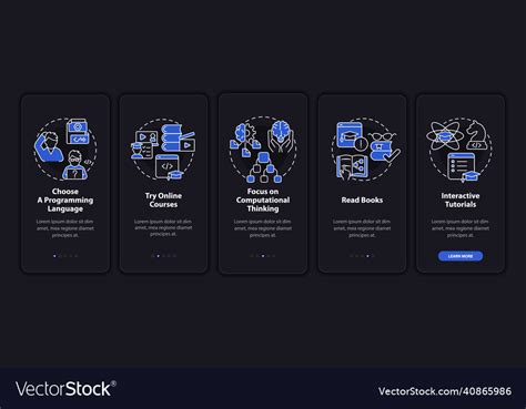 How To Learn Code Night Mode Onboarding Mobile Vector Image