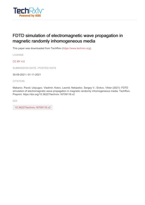 pdf fdtd simulation of electromagnetic wave propagation in magnetic