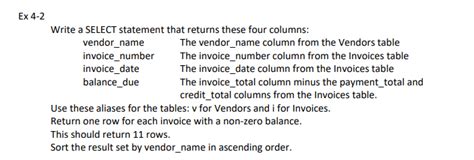 Solved Ex 4 2 Write A Select Statement That Returns These