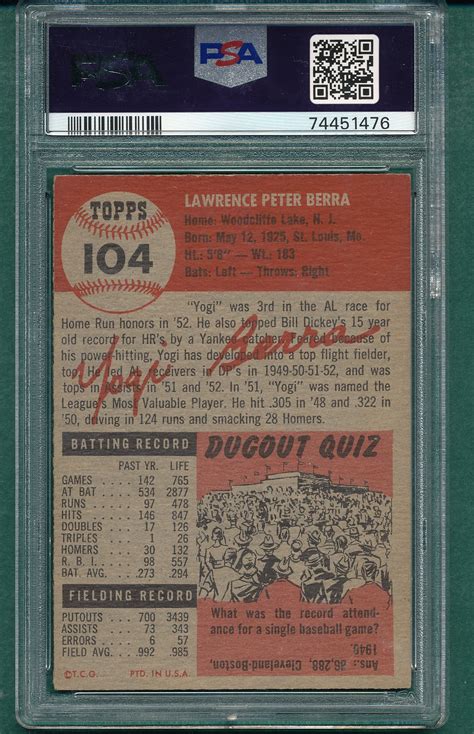 Lot Detail 1953 Topps 104 Yogi Berra Psa 4