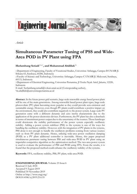 pdf simultaneous parameter tuning of pss and wide area pod in pv