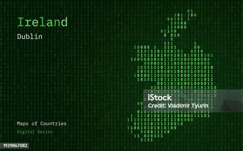 Ireland Map Shown In Binary Code Pattern Matrix Numbers Zero One Stock