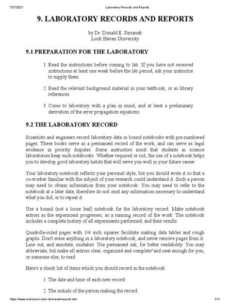 Laboratory Records And Reports Pdf Experiment Chart