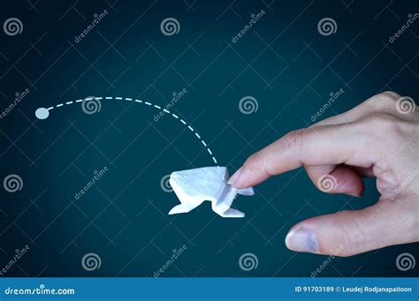 White Origami Frog On Black Background Concept Incremental Growth Business Giant Leap