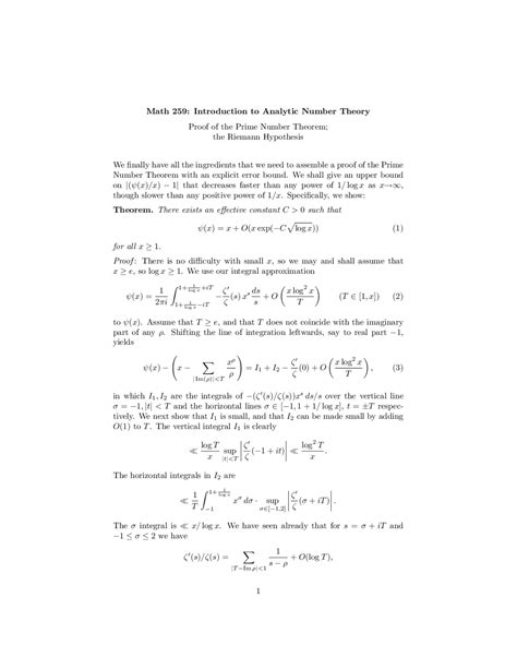 Prime Number Theorem Lecture Notes Mathematics Docsity