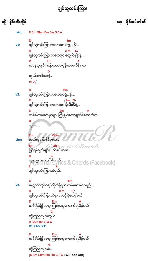 Myanmar Lyrics And Chords Chit Thu Lan Kyar Sai Htee Saing ချစ်သူလမ်းကြား စိုင်းထီးဆိုင် သီခ