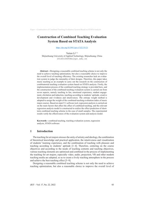 Pdf Construction Of Combined Teaching Evaluation System Based On Stata Analysis