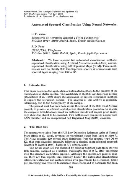 Pdf Automated Spectral Classification Using Neural Networks