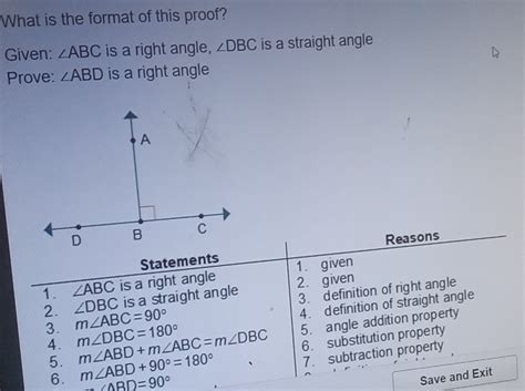 What Is The Format Of This Proof Given ABC Is A Right Angle DBC Is A Straight Angle Math