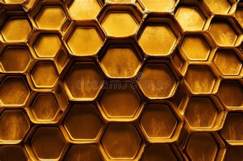 Intricate Honeycomb Texture Symmetrical Hexagonal Cells In Golden Amber Tones Detailed And