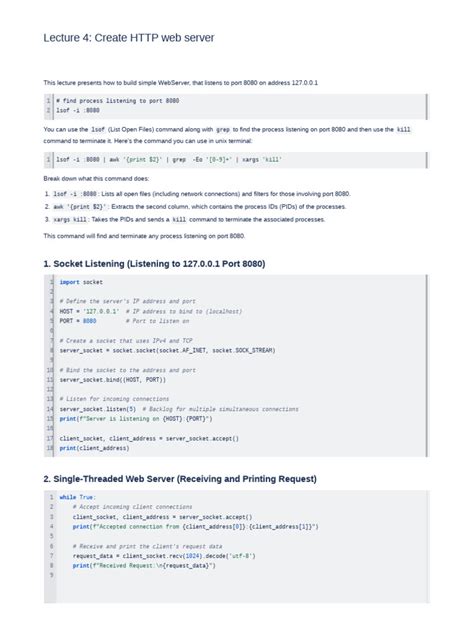 Lecture 4 Create Web Server Pdf Port Computer Networking