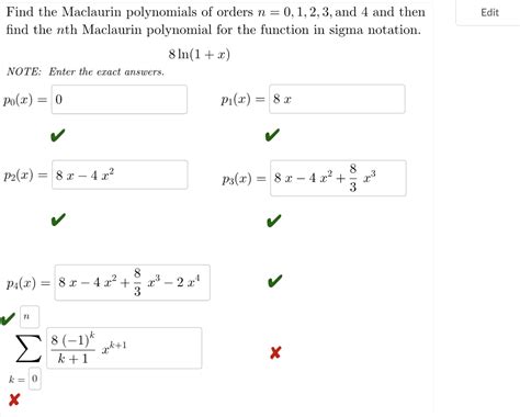 Solved Find The Maclaurin Polynomials Of Orders N 0 1 2 3