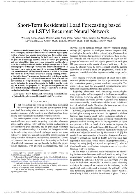 Pdf Short Term Residential Load Forecasting Based On Lstm Recurrent