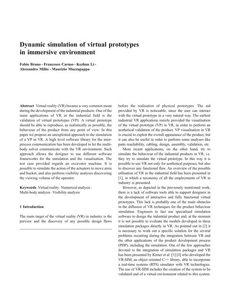 Pdf Dynamic Simulation Of Virtual Prototypes In Immersive Environment