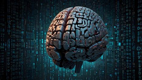 futuristic ai brain surrounded by binary code and digital patterns stock illustration