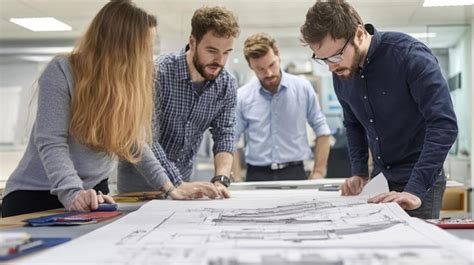 Team Of Architects Reviewing Blueprints Premium Ai Generated Image