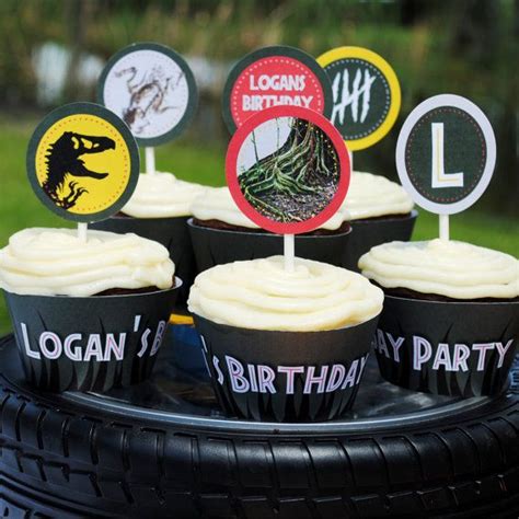 Jurassic Park Birthday Party Cupcake Toppers Printable Boy Birthday