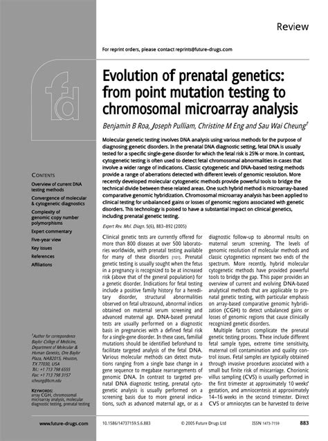 Pdf Evolution Of Prenatal Genetics From Point Mutation Testing To Chromosomal Microarray Analysis
