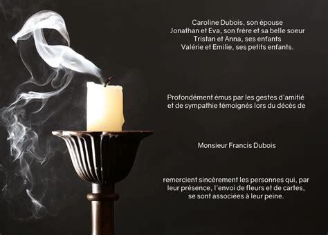 Carte De Remerciements Décès Thème Symbole Dernier Souffle Bougie