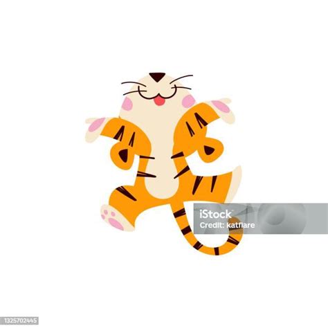 귀여운 작은 호랑이 캐릭터는 흰색 배경에 고립 된 찾고 미소 점프를 찾고 있습니다 호랑이에 대한 스톡 벡터 아트 및 기타 이미지 호랑이 드로잉 점프 Istock