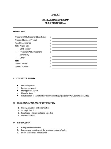Annex Z Template For Group Project Proposal Business Plan Pdf
