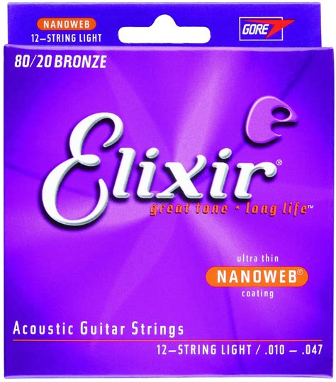 Elixir 11152 Nanoweb 80 20 Bronze 12 String Light Acoustic Guitar Stri