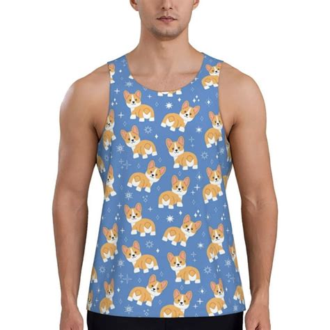 Kll Corgi Print Mens Muscle Gym Workout Stringer Tank Tops Bodybuilding Fitness T Shirts Tank