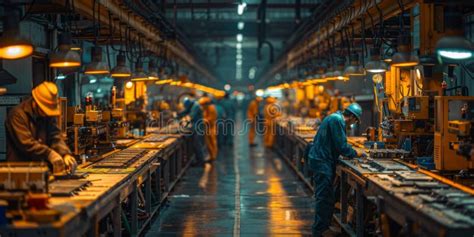 Workers Assembling Electronics On A Factory Production Line Stock Image