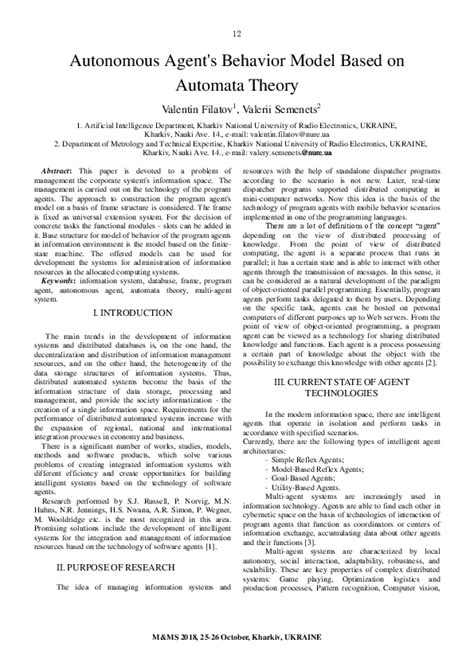 Pdf Autonomous Agents Behavior Model Based On Automata Theory